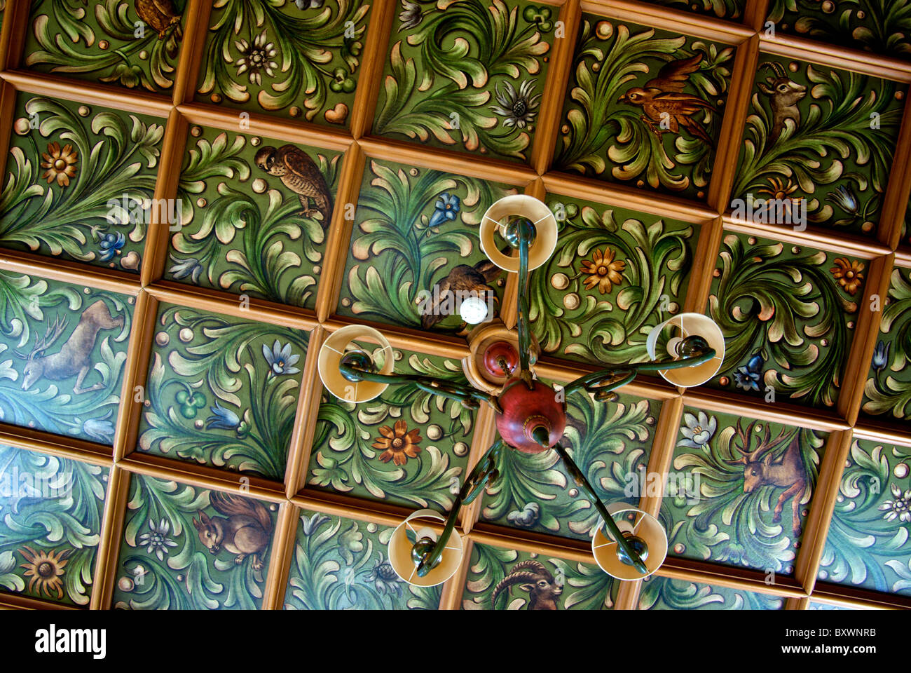 Ornate woodland animal bird decorated painted ceiling Mount Pilatus ...