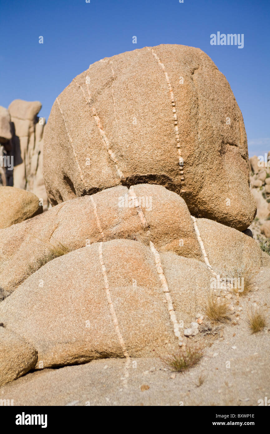 Unique monzogranite rock formations with aplite veins - Mojave desert ...