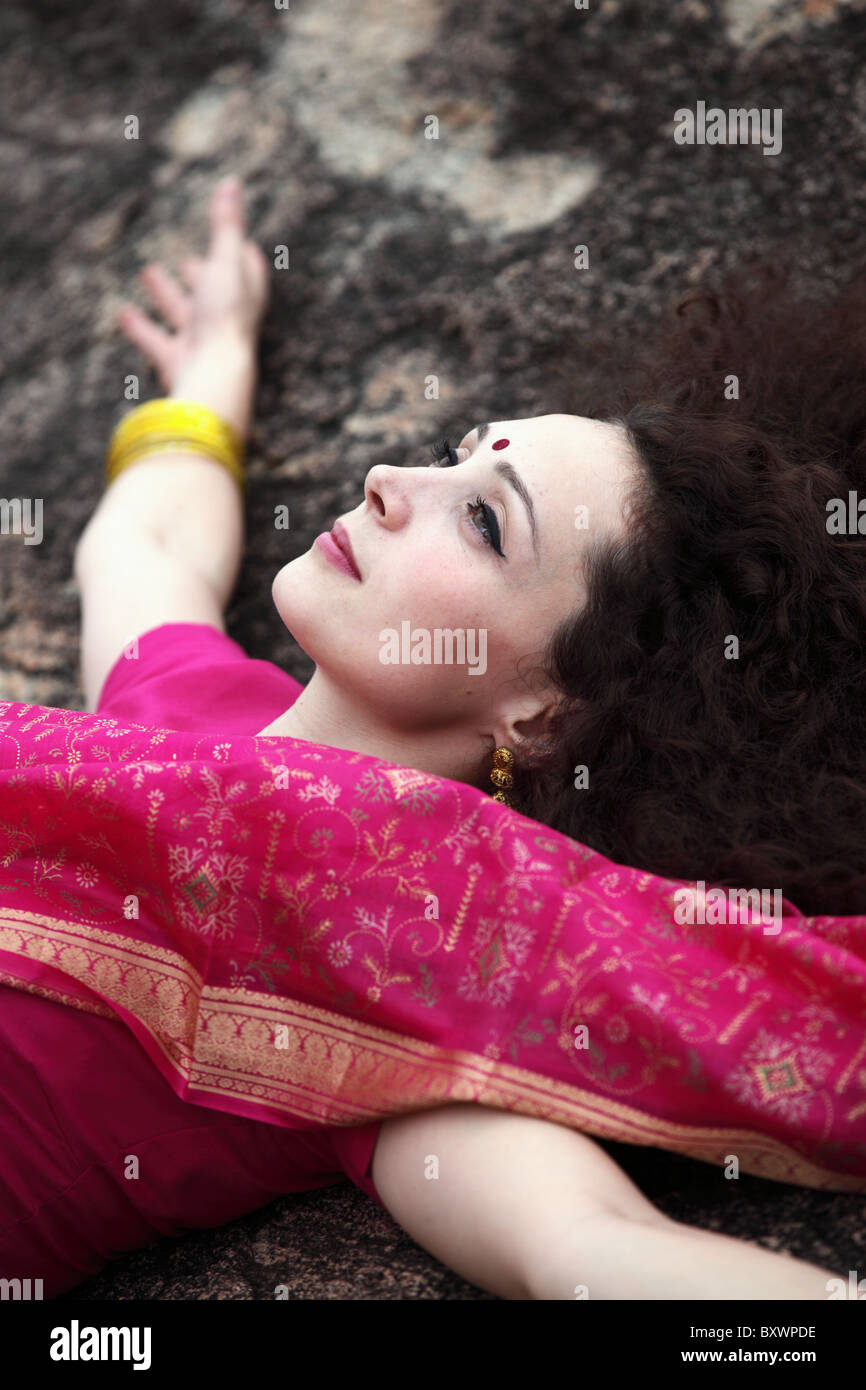 Beautiful lady wearing a red sari Andhra Pradesh South India Stock ...