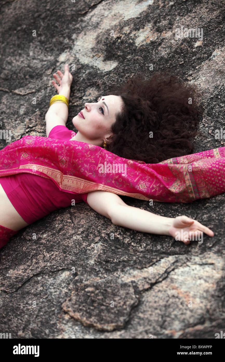 Beautiful lady wearing a red sari Andhra Pradesh South India Stock ...