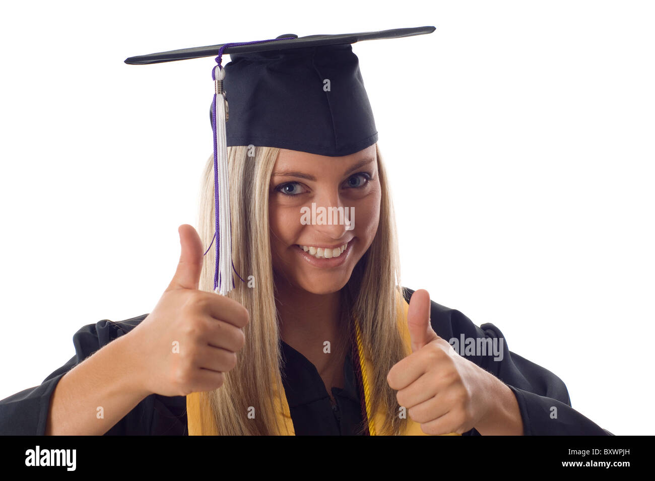 Happy Graduate - Two Thumbs Up! Isolated over a white background Stock ...