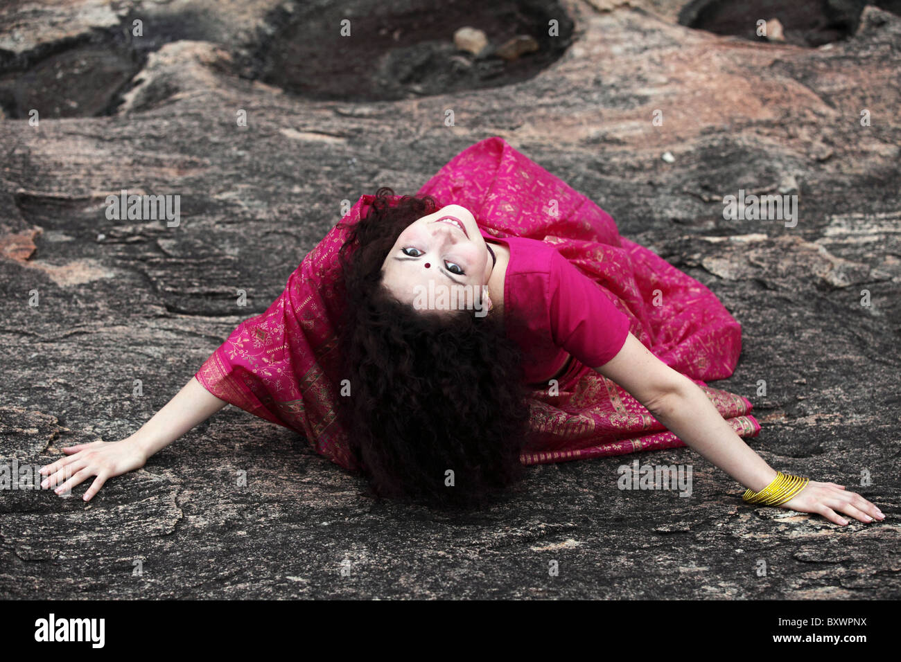 Beautiful lady wearing a red sari Andhra Pradesh South India Stock ...