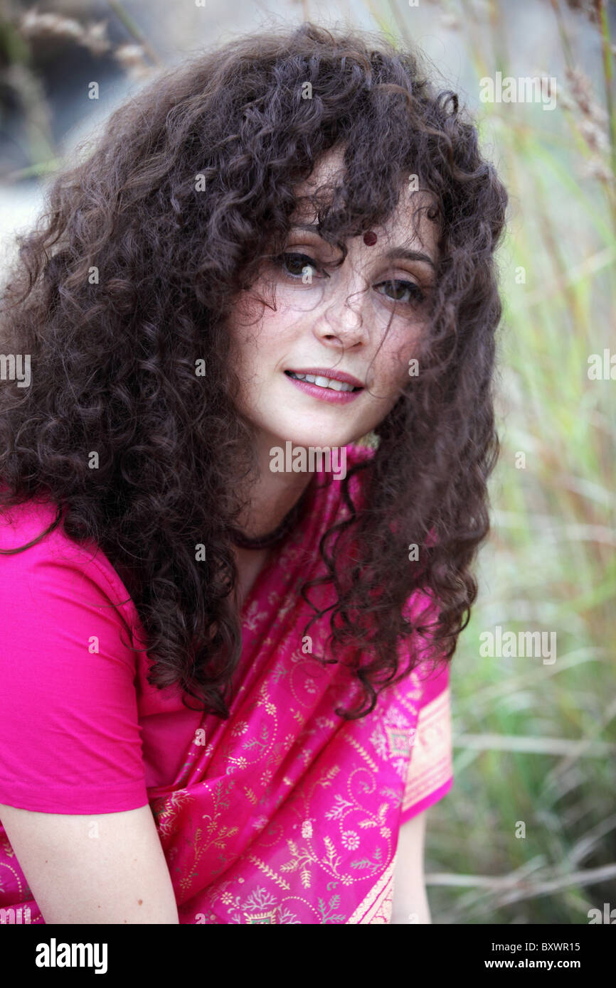 Beautiful lady wearing a red sari Andhra Pradesh South India Stock ...