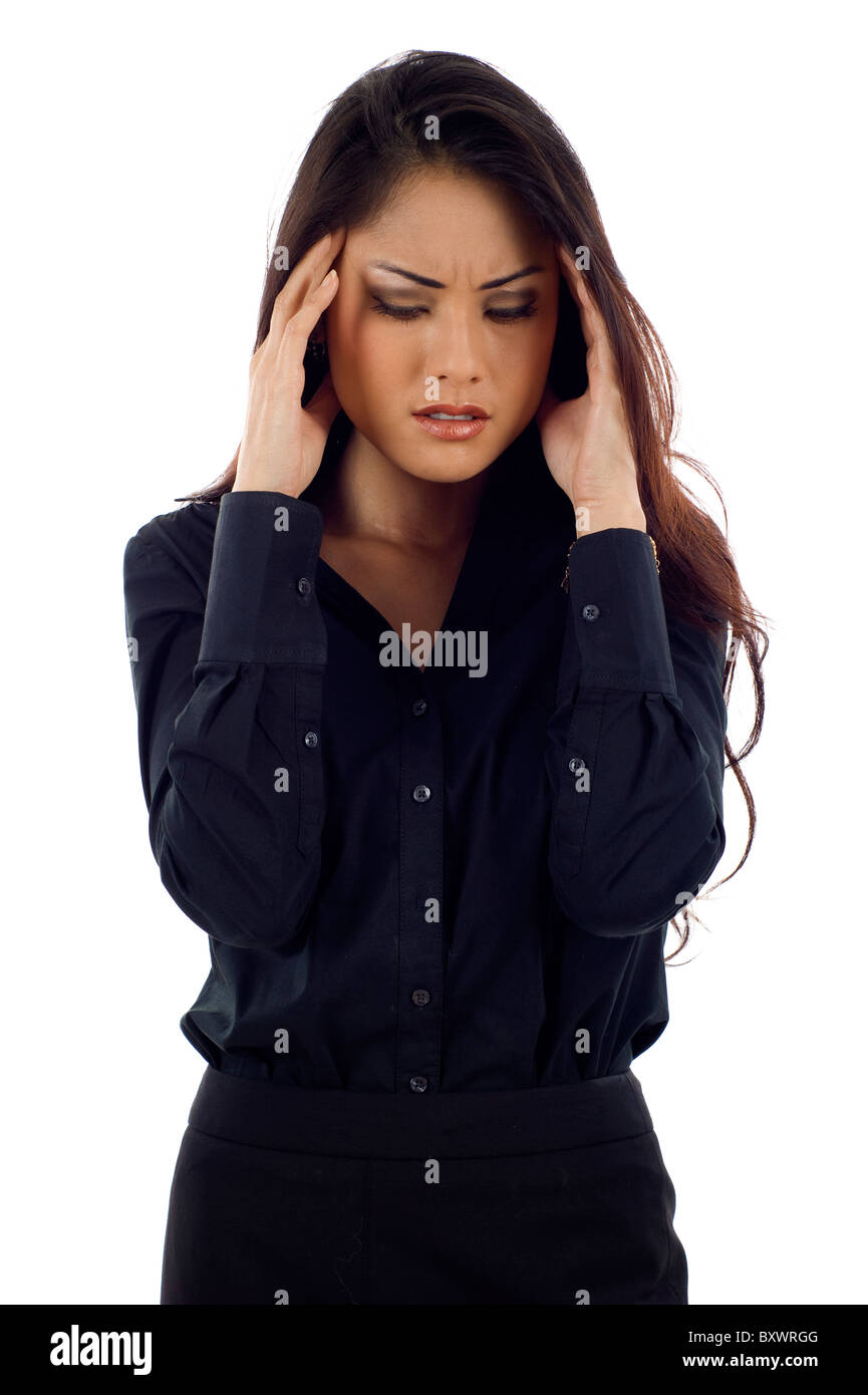 Asian business woman showing stress isolated over white background ...