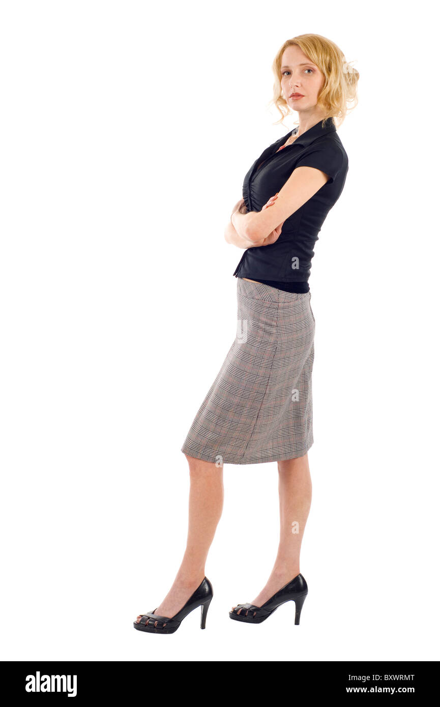 Confident business woman standing - isolated over a white background ...