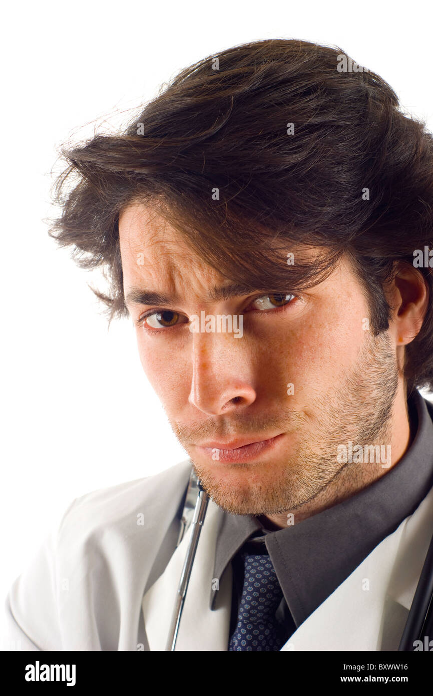 Closeup of Medical Doctor with Stethoscope - Isolated over a white ...