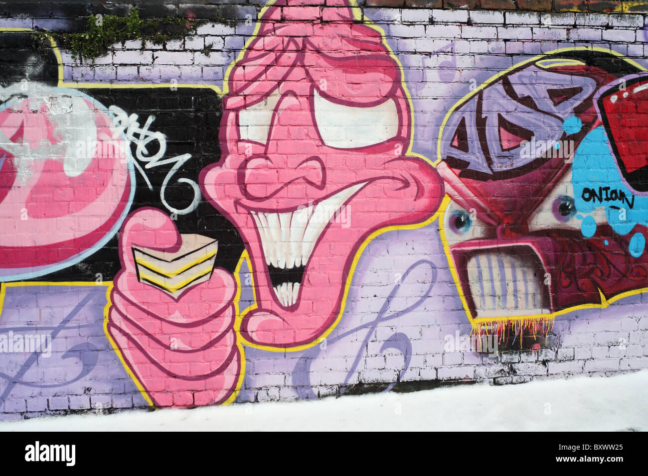 Graffiti seen on a wall behind the Sage concert Hall in Gateshead ...