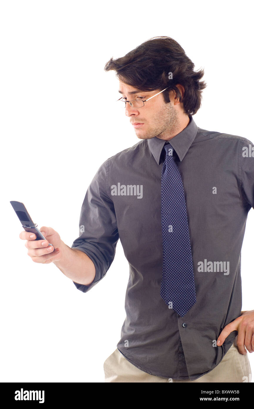 Portrait of Business Man Sending a Text Message Using Mobile Phone ...