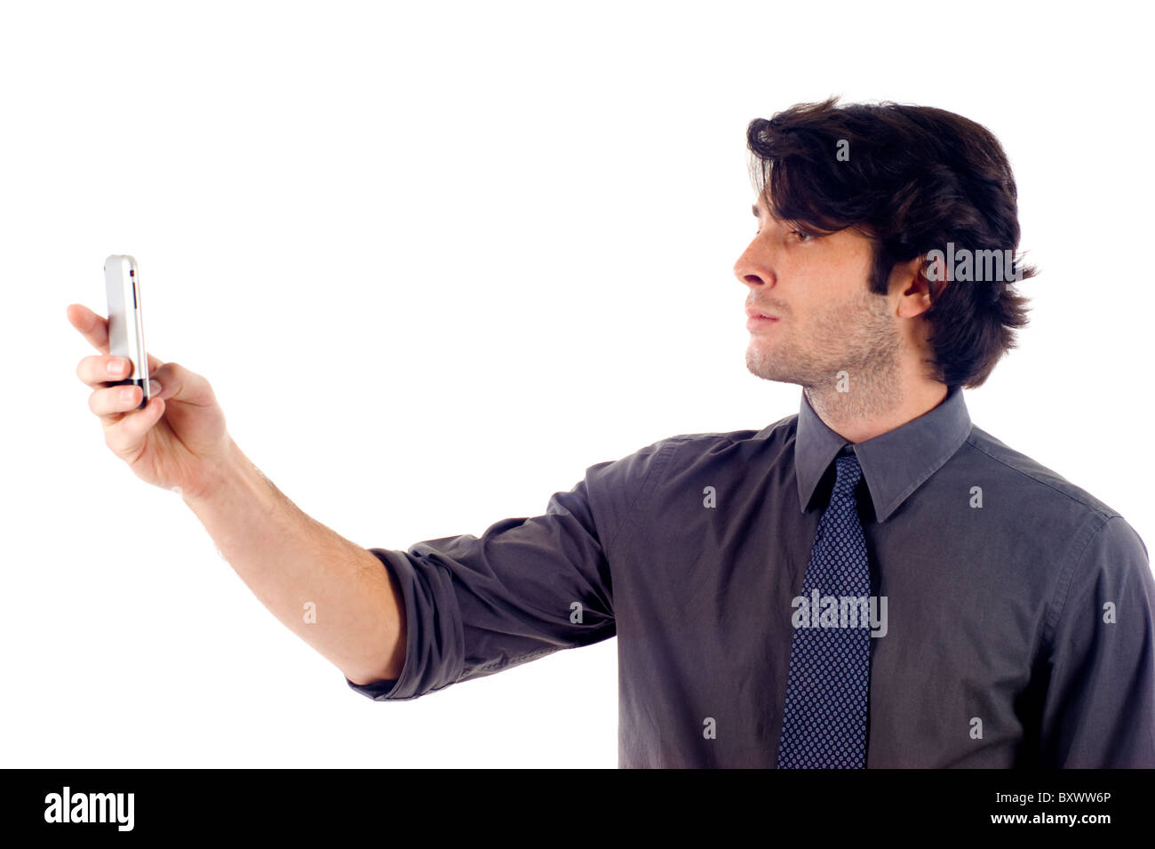 Portrait of Business Man Sending a Text Message Using Mobile Phone ...