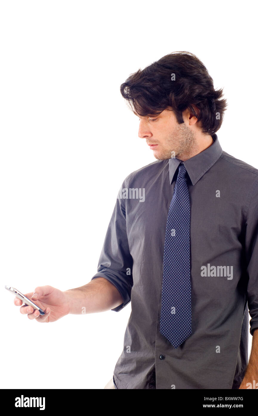 Portrait of Business Man Sending a Text Message Using Mobile Phone ...