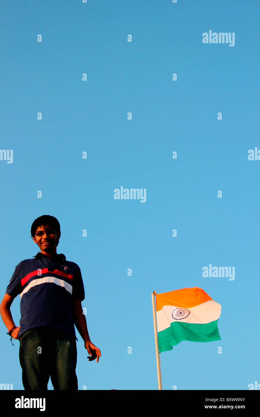 An Indian boy with Indian National Flag Stock Photo - Alamy