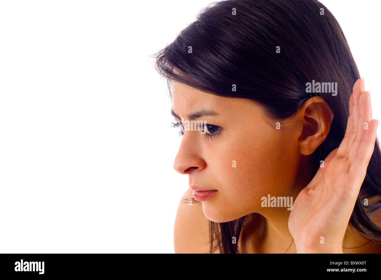 Woman Eavesdropping - Isolated over a white background Stock Photo - Alamy