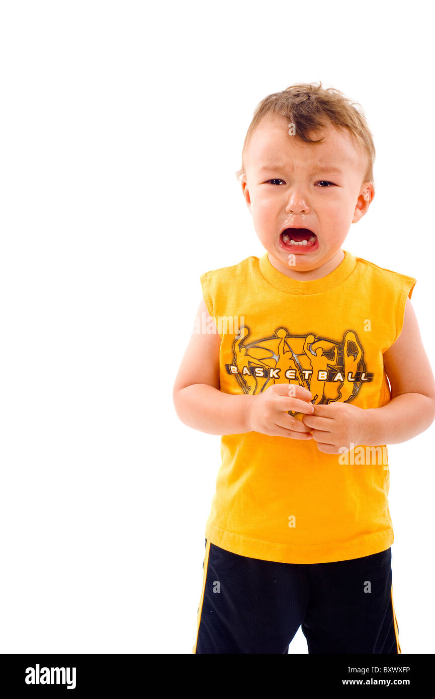 Unhappy, Crying Baby Boy a lot Copyspac - Isolated over a white ...
