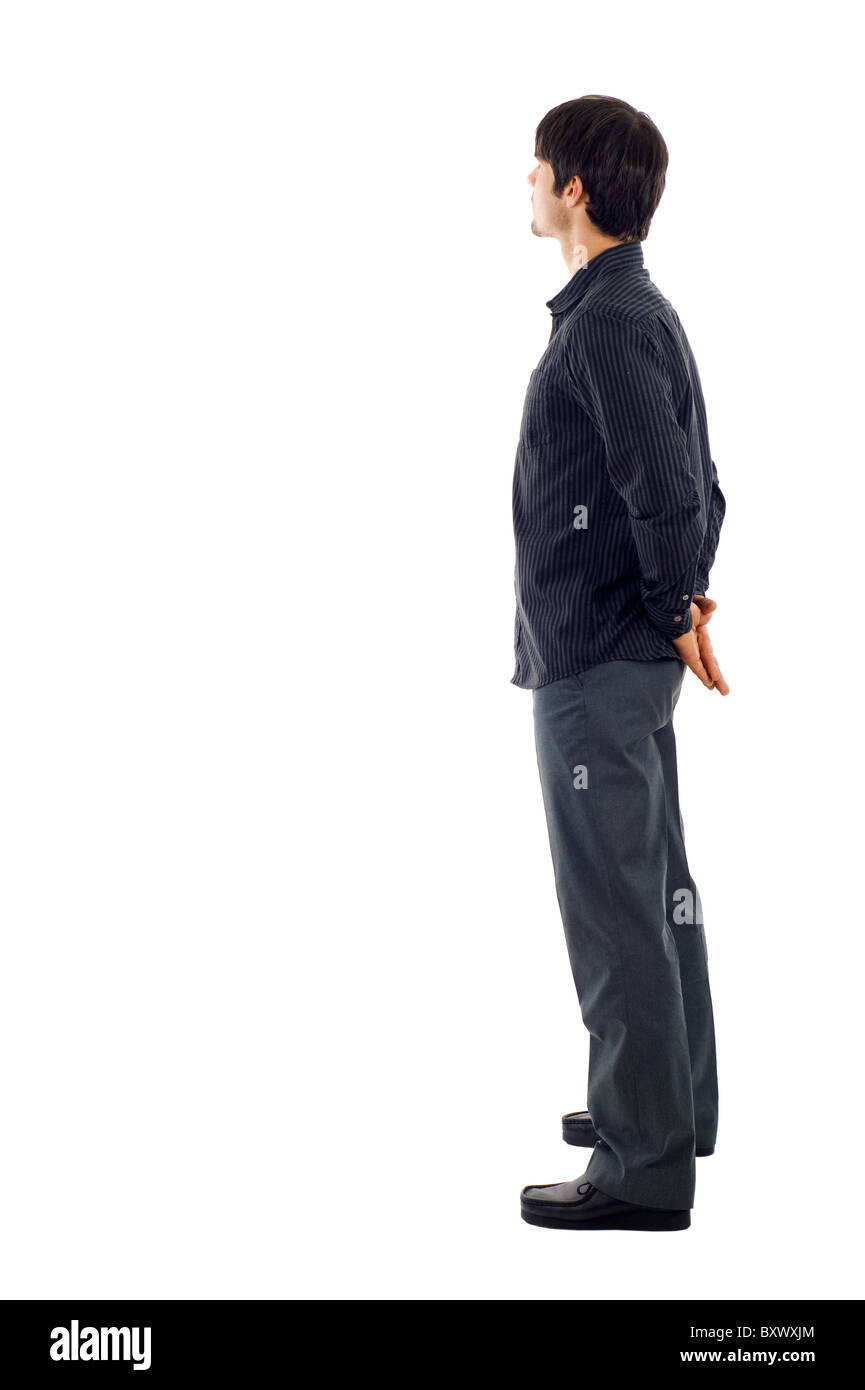 Business man from the back - looking at something over a white ...
