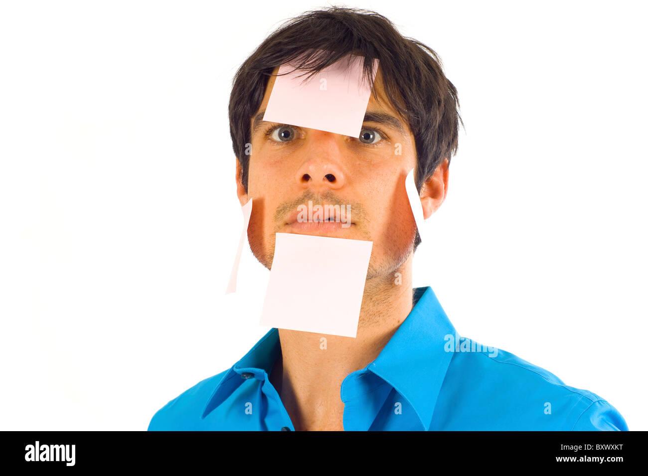Business Man with Post it Note all over his Face Stock Photo - Alamy