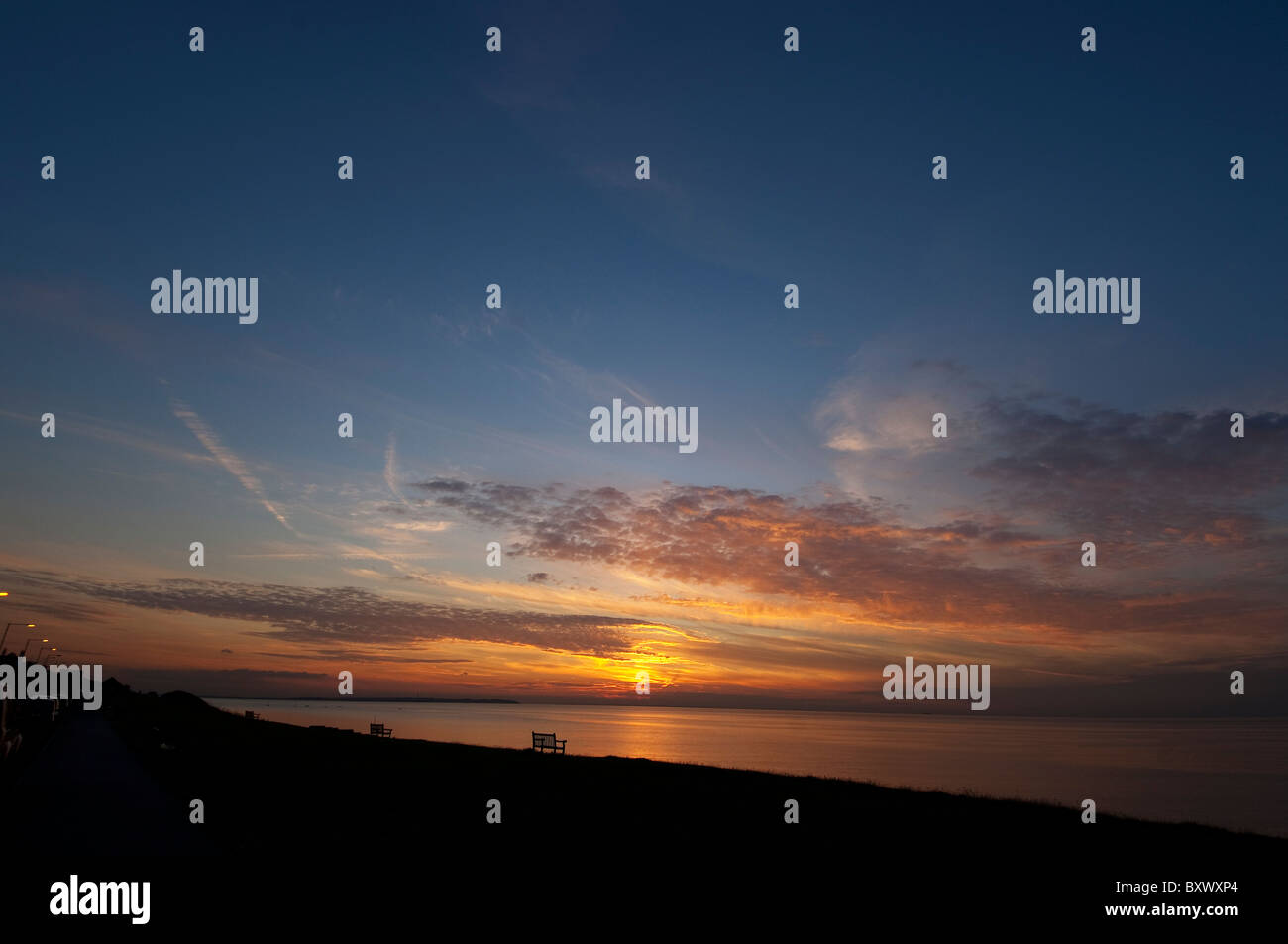 sunset Whitstable kent England sky bench Thanet Stock Photo - Alamy