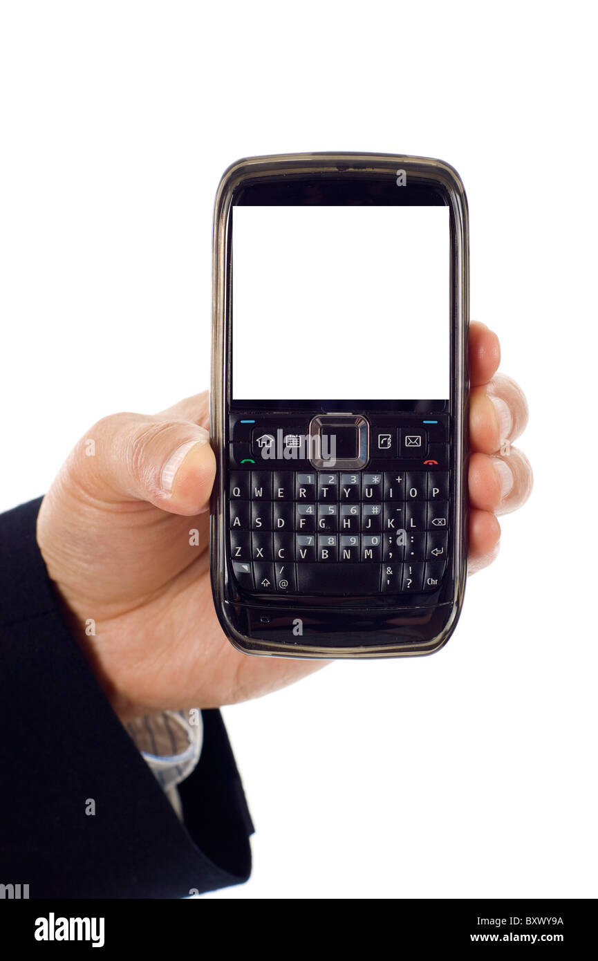 Mobile phone in the hand isolated on white Stock Photo - Alamy