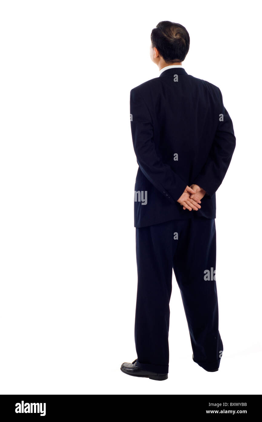 Senior Asian Business man from the back - looking at something over a ...