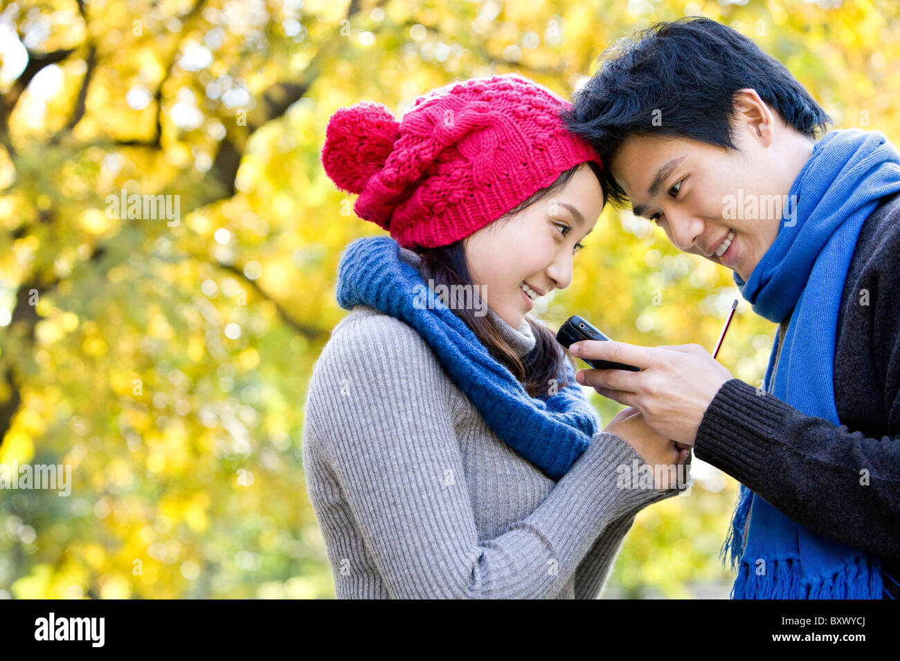 Young Couple Text Messaging Together Stock Photo - Alamy