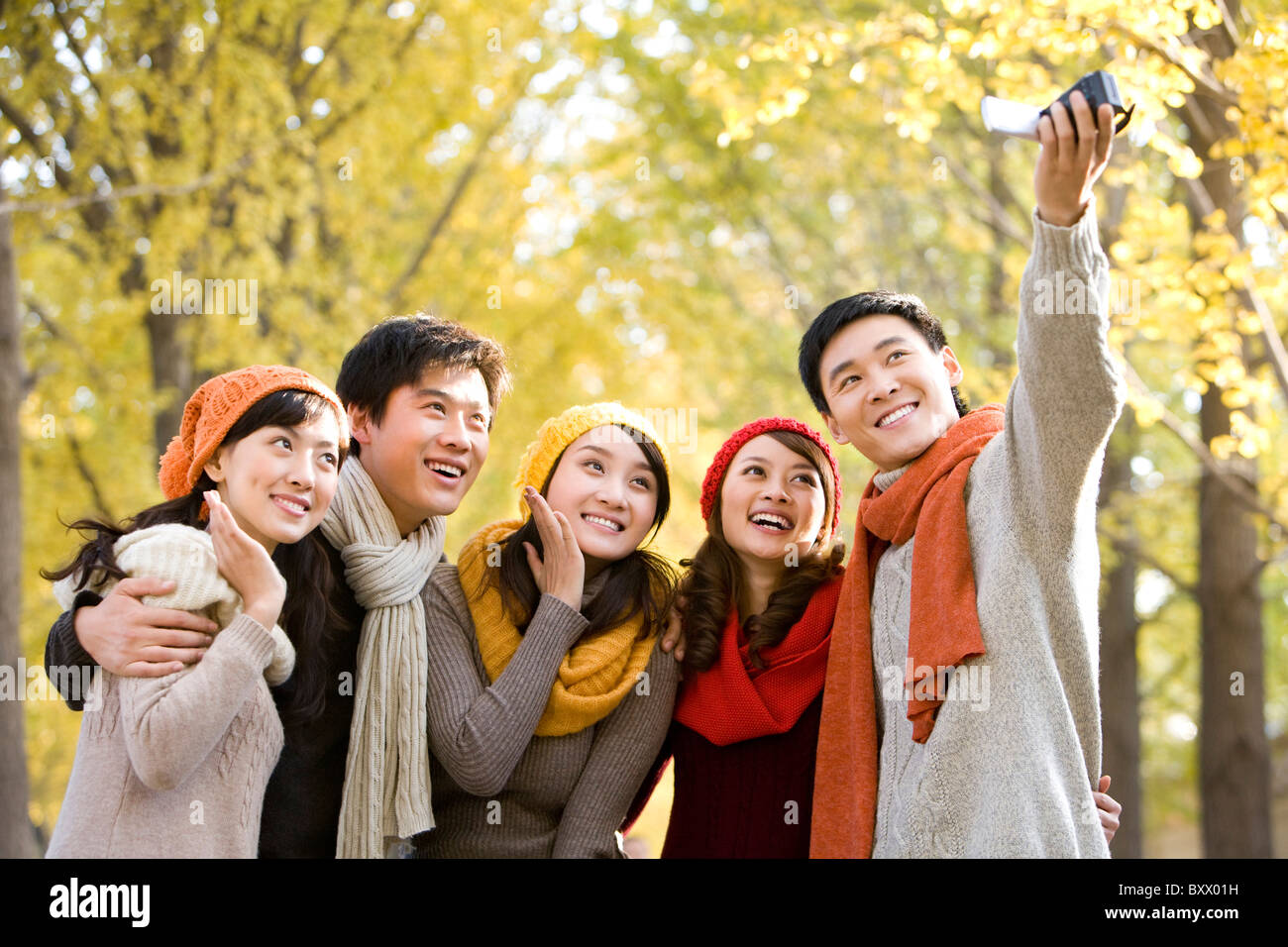 Young Man Filming Himself and 4 Friends with a Home Video Camera Stock ...