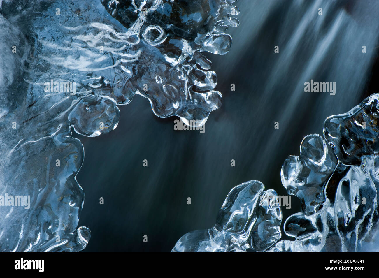 Water flowing under ice in a mountain stream Stock Photo - Alamy