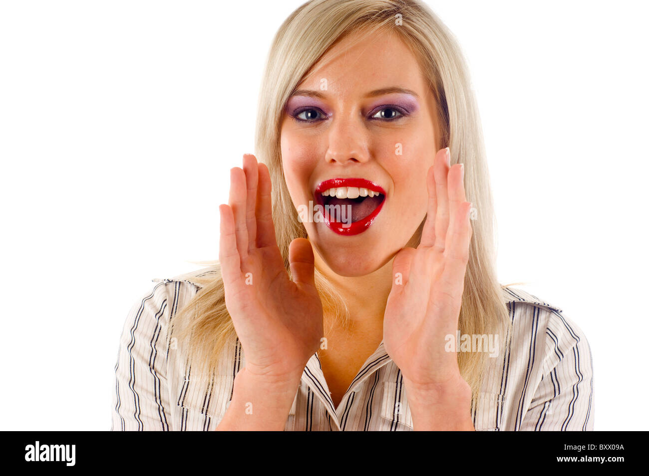 Beautiful Blond Girl Shouting! Stock Photo - Alamy