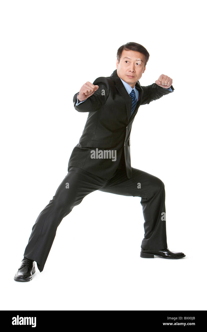 Mature businessman in martial arts fighting stance Stock Photo - Alamy