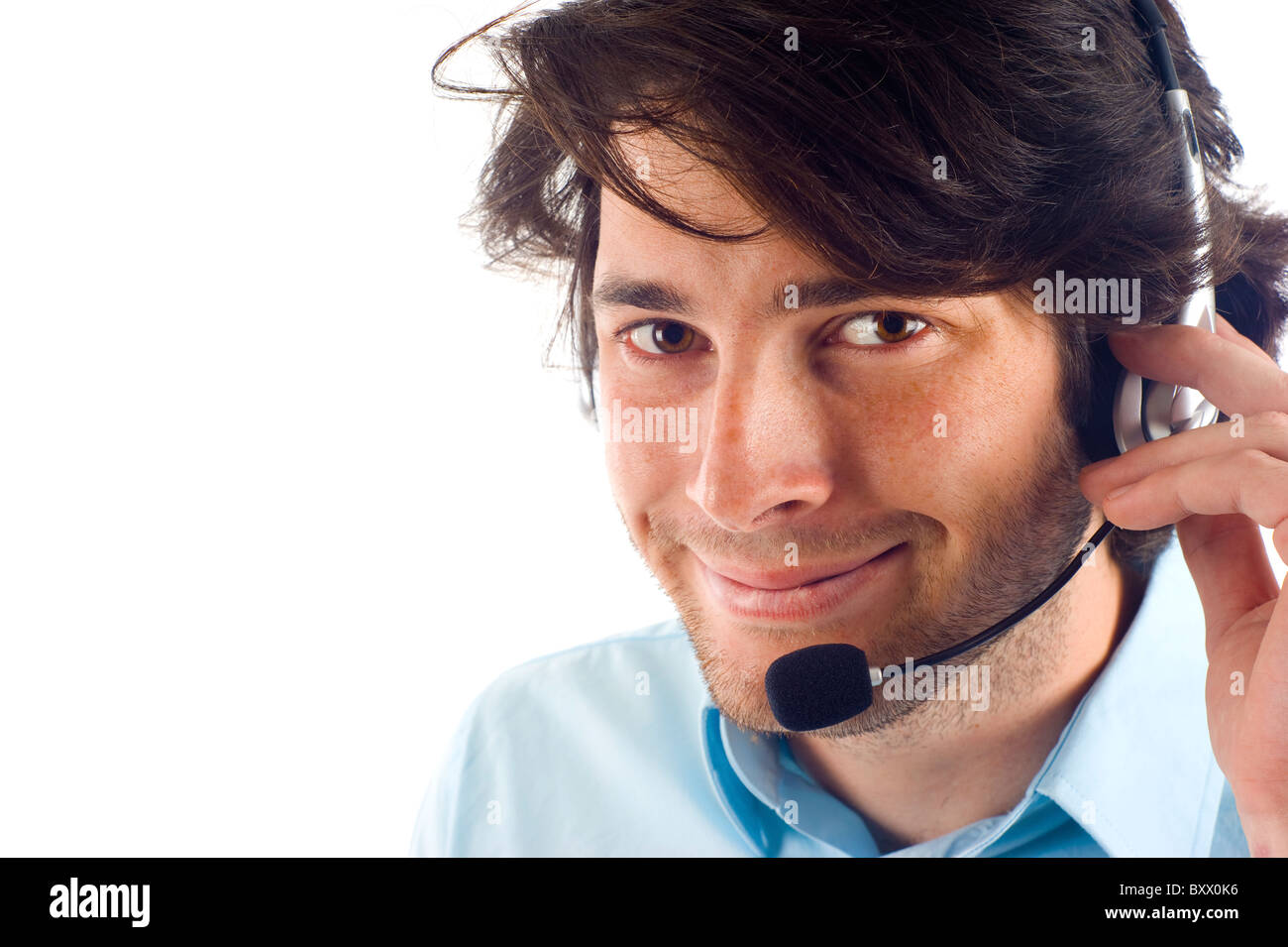 customer service representative man smiling isolated over a white ...