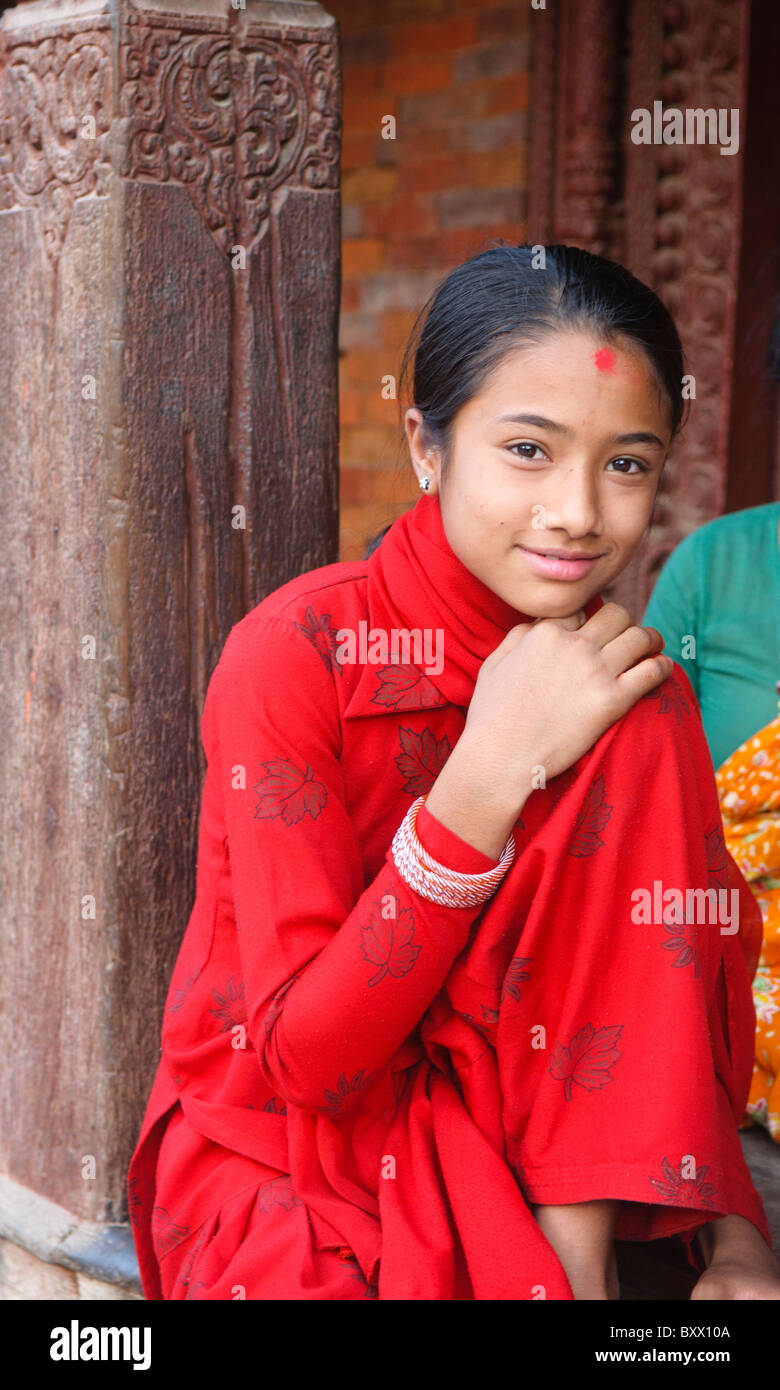 portrait of a young girl in Durbar Square, Kathmandu, Nepal Stock Photo ...