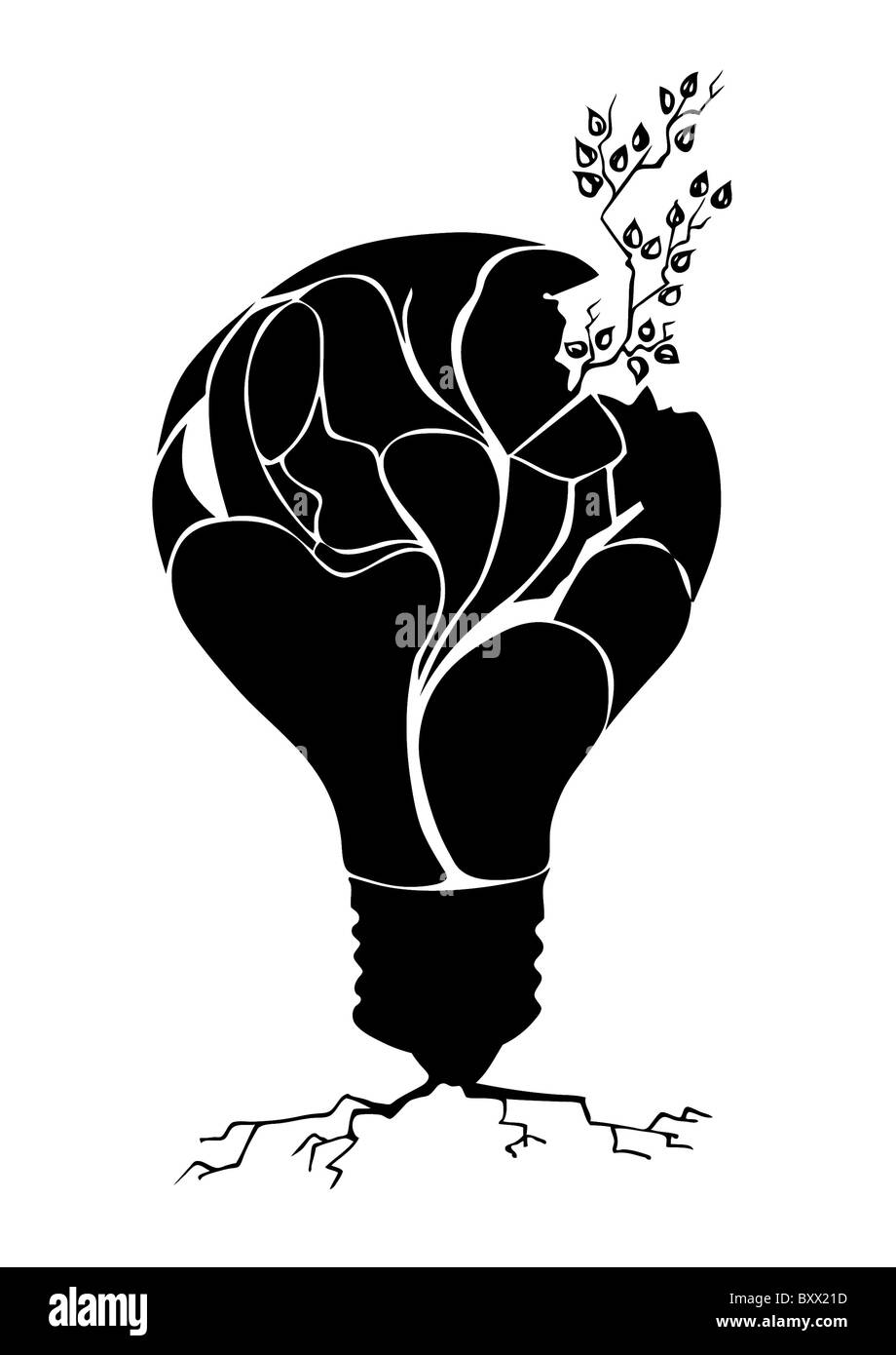 vector drawing plant in light bulb Stock Photo - Alamy