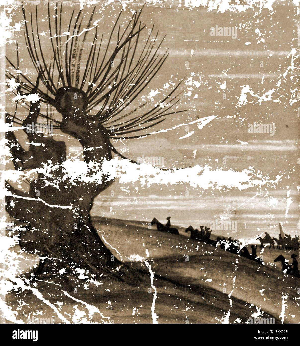 drawing on old spoiled paper Stock Photo - Alamy