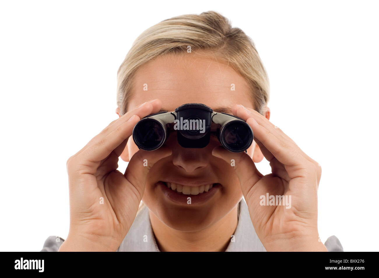 Business search / vision - Confident business woman with high tech ...