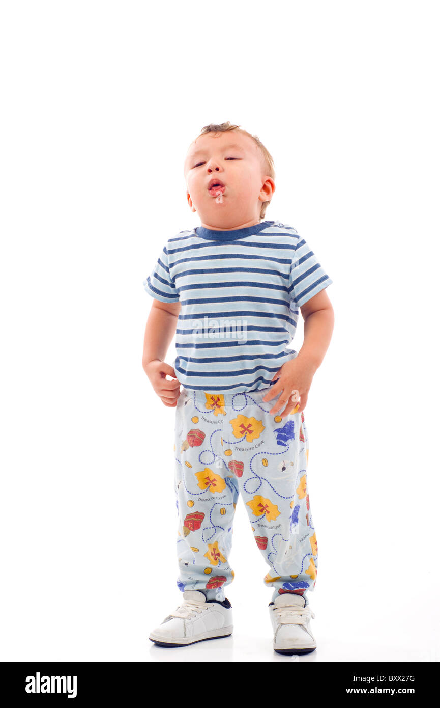 Sick Baby Boy - Coughing, Isolated over a white background Stock Photo ...