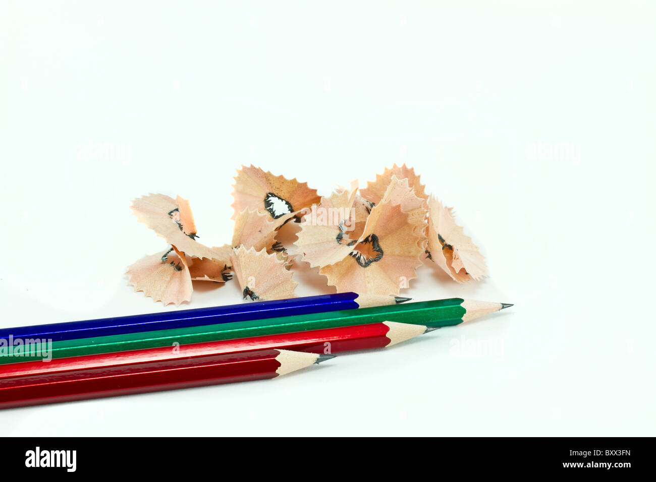 Pencils with sharpening shavings and sharpener Stock Photo - Alamy