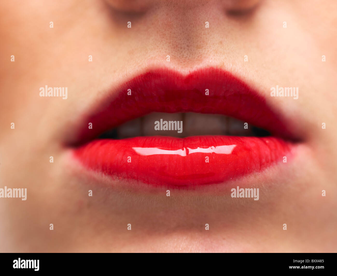 White females with high gloss red lips shallow depth of field Stock ...