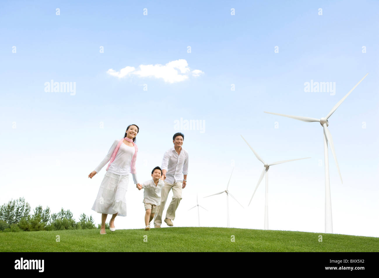 Family with windmill Stock Photo - Alamy