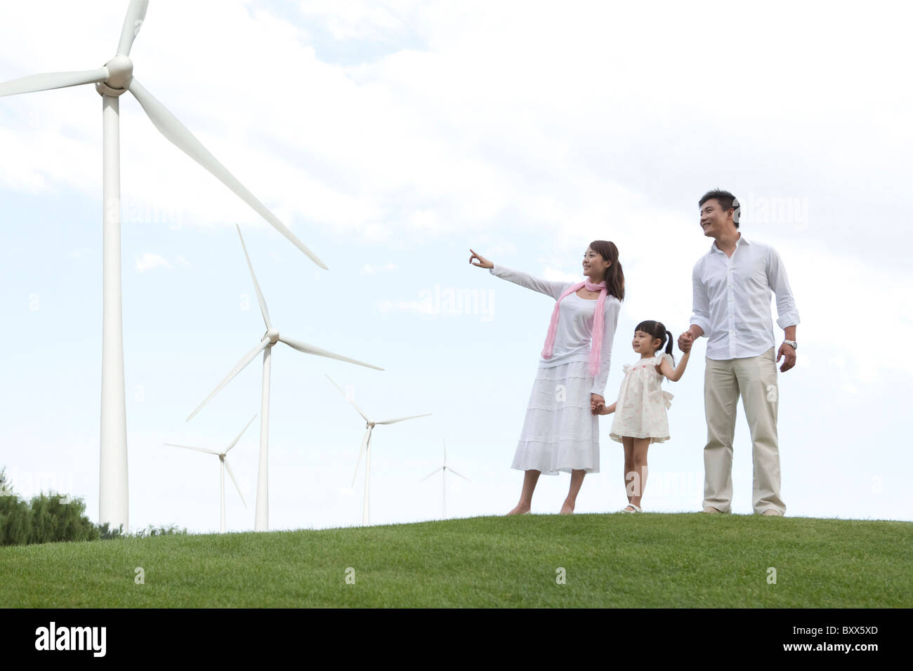 Family with windmill Stock Photo - Alamy