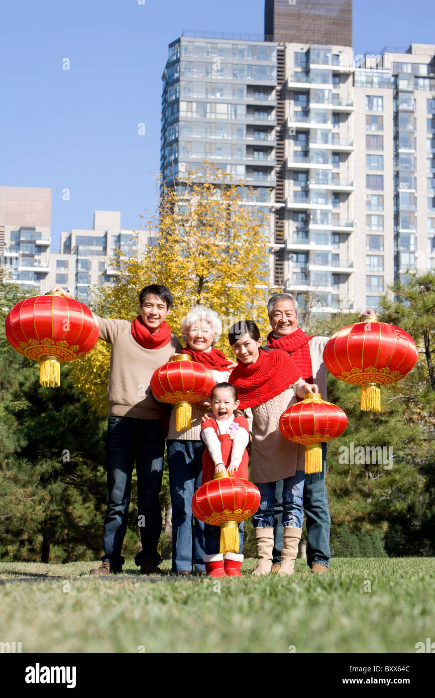 Three Generation Family Portrait with Chinese Lanterns Stock Photo - Alamy