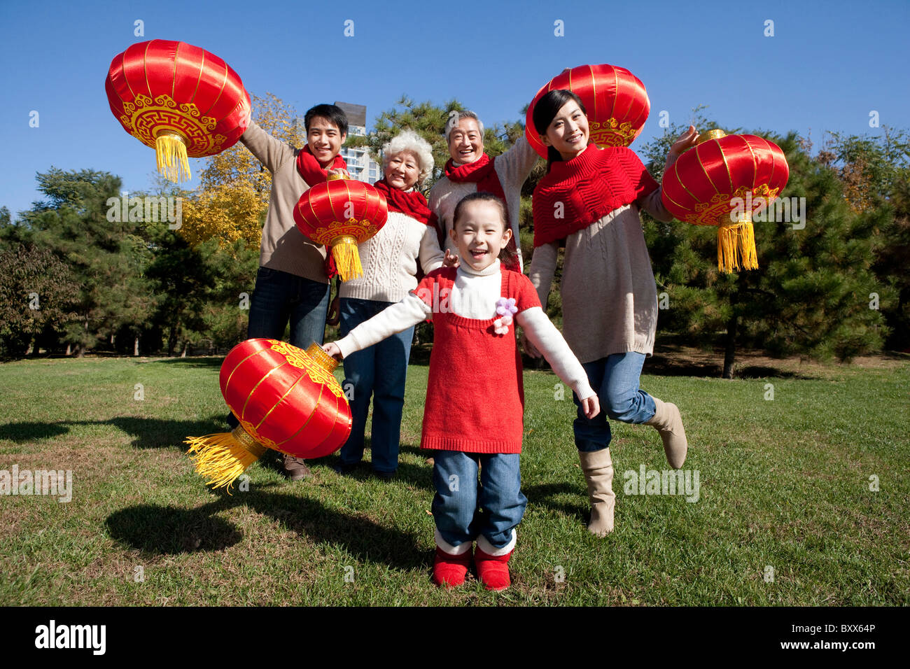 Three Generation Family Portrait with Chinese Lanterns Stock Photo - Alamy