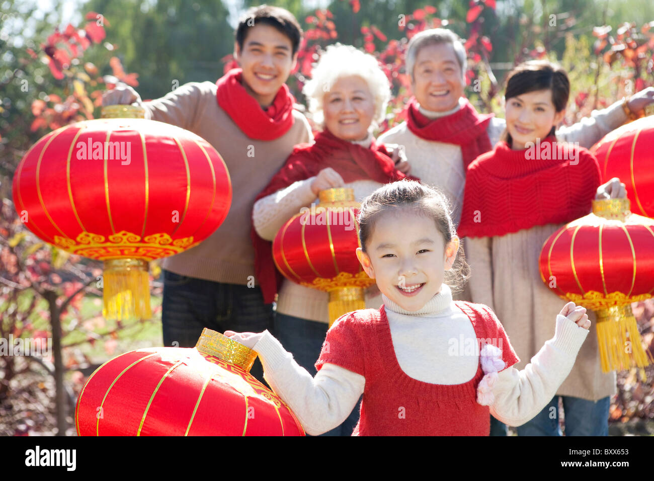 Three Generation Family Portrait with Chinese Lanterns Stock Photo - Alamy