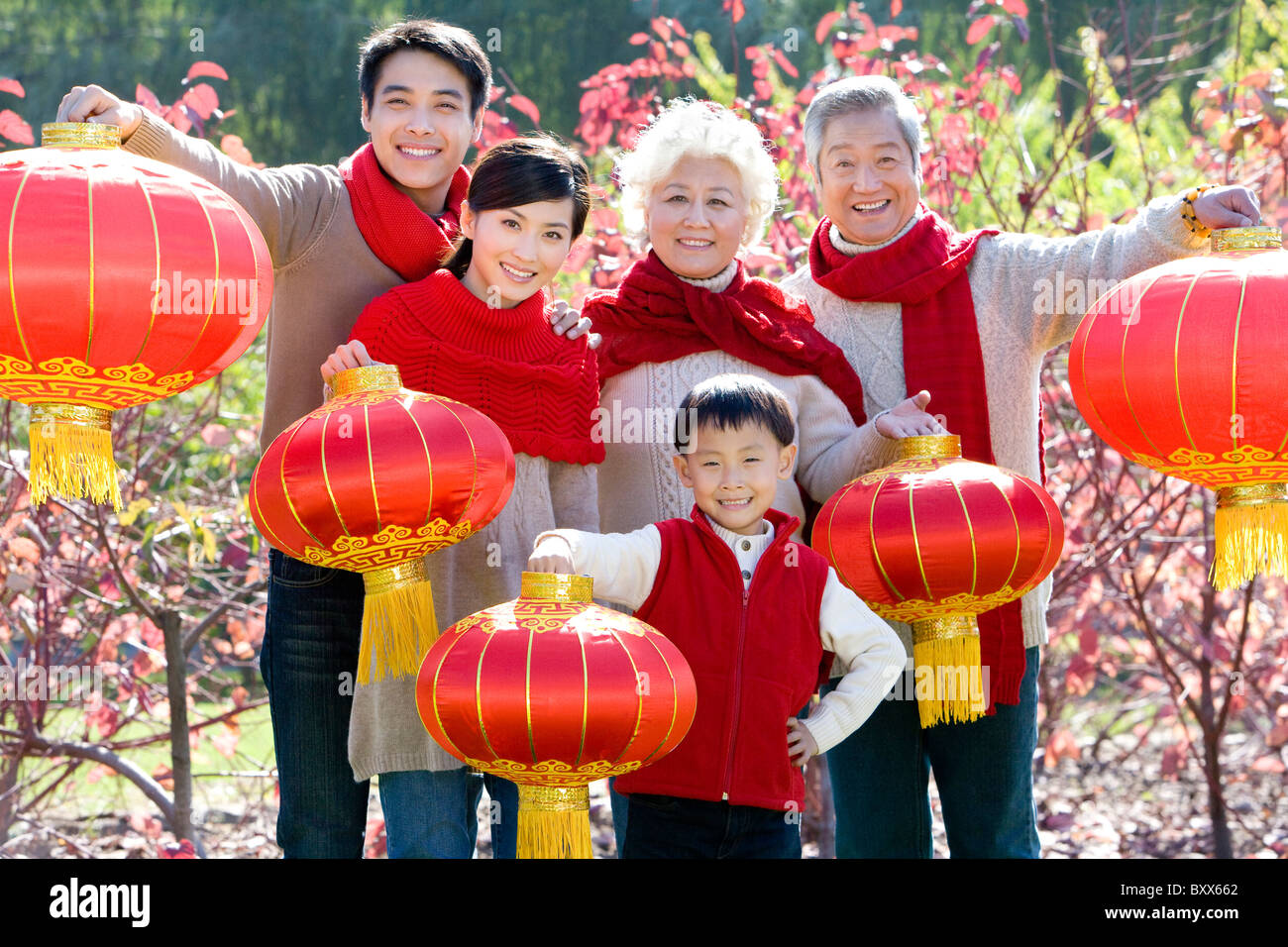 Three Generation Family Portrait with Chinese Lanterns Stock Photo - Alamy