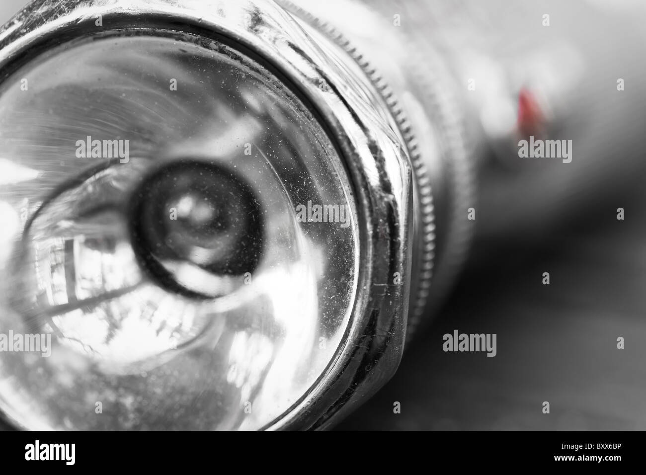 Close up view of a vintage metal flashlight Stock Photo - Alamy