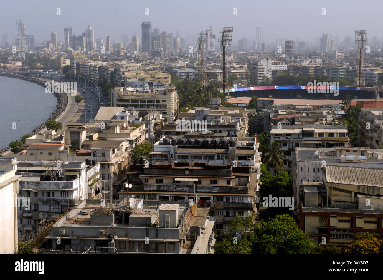 Skyline of Mumbai and "Marine Drive" known as the "Queen's Necklace ...