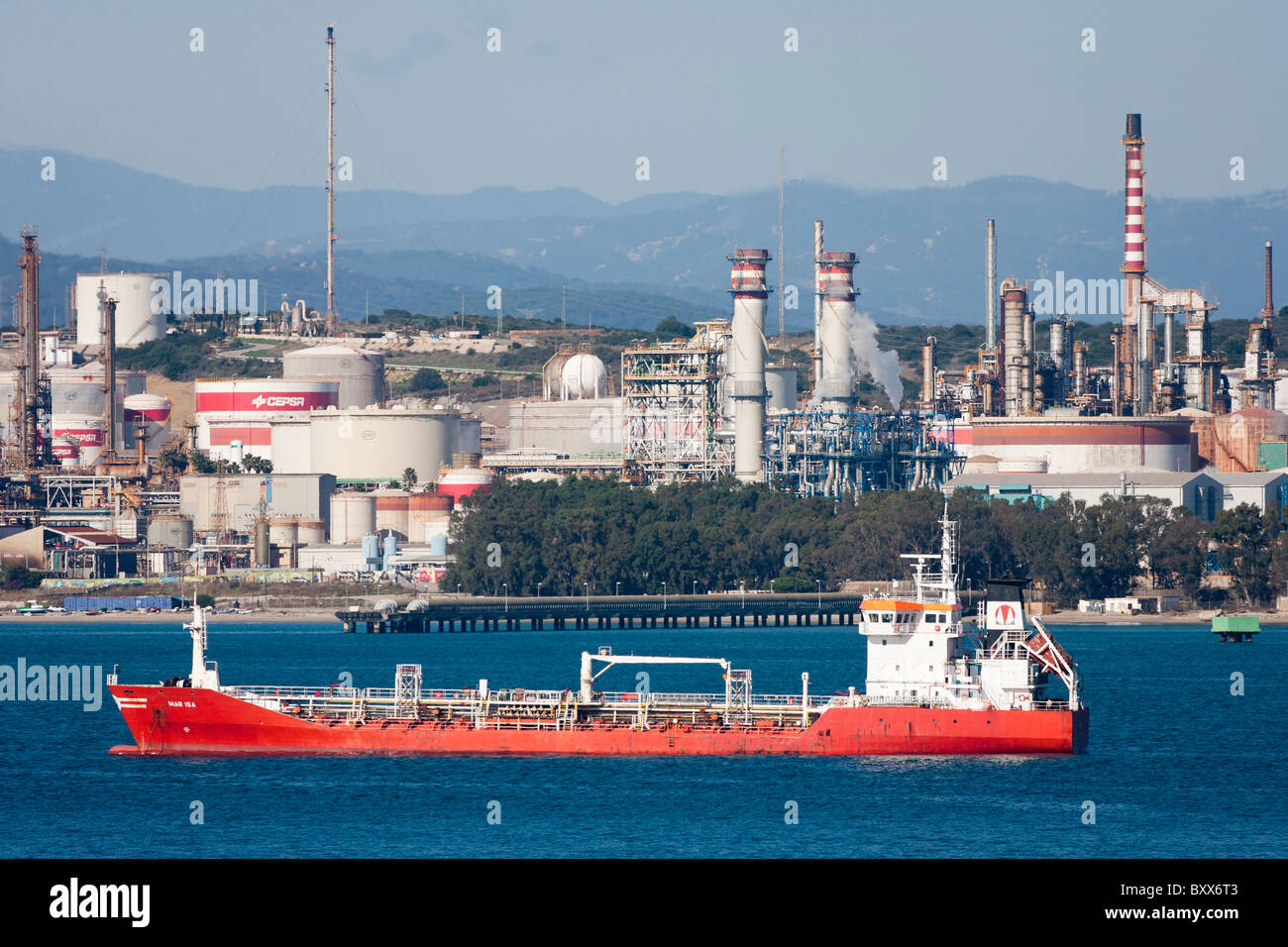 Tanker passing a Oil Refinery on the coast of Southern Spain Stock ...