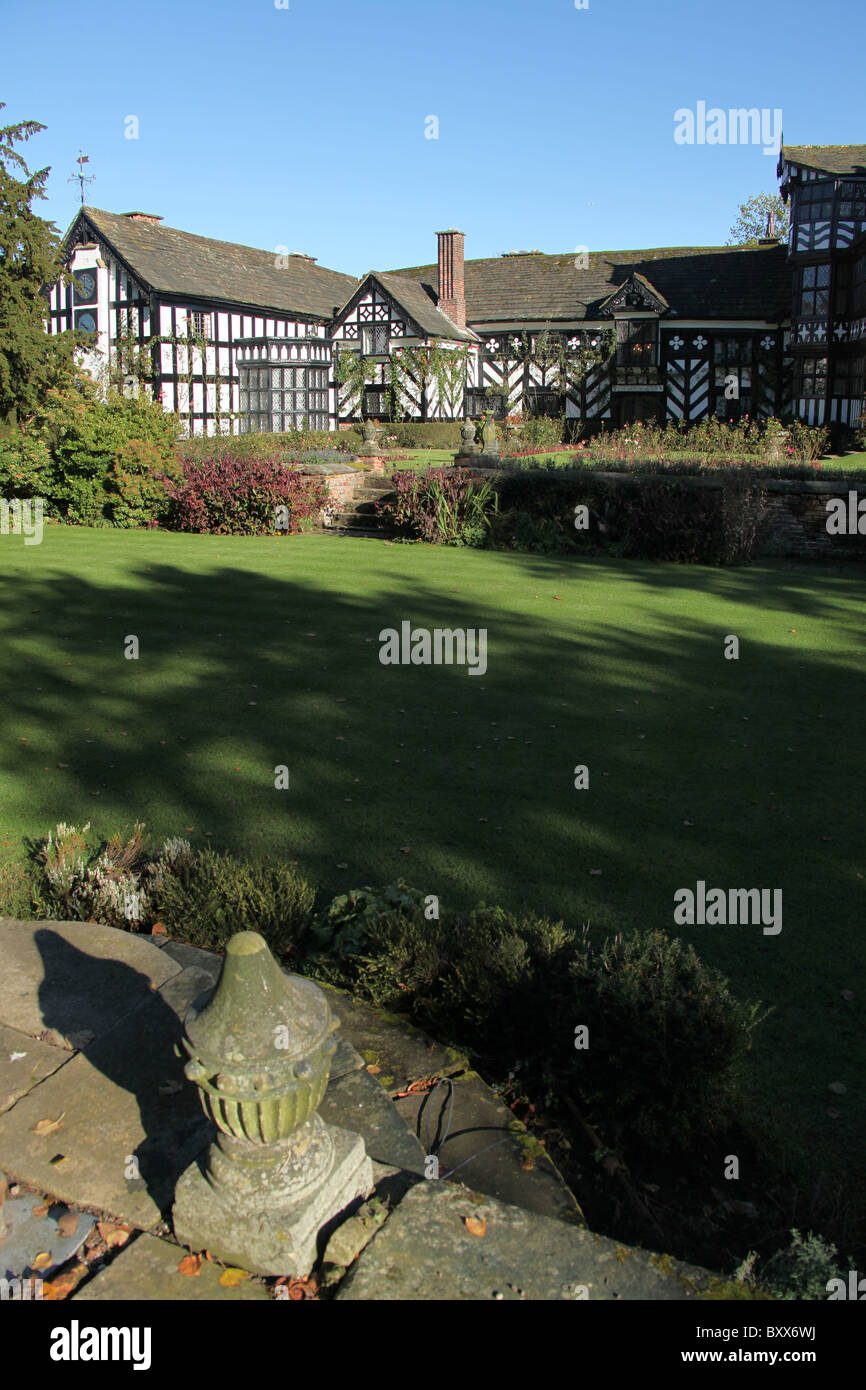 Gawsworth Old Hall, England. Autumnal view of Gawsworth garden with ...