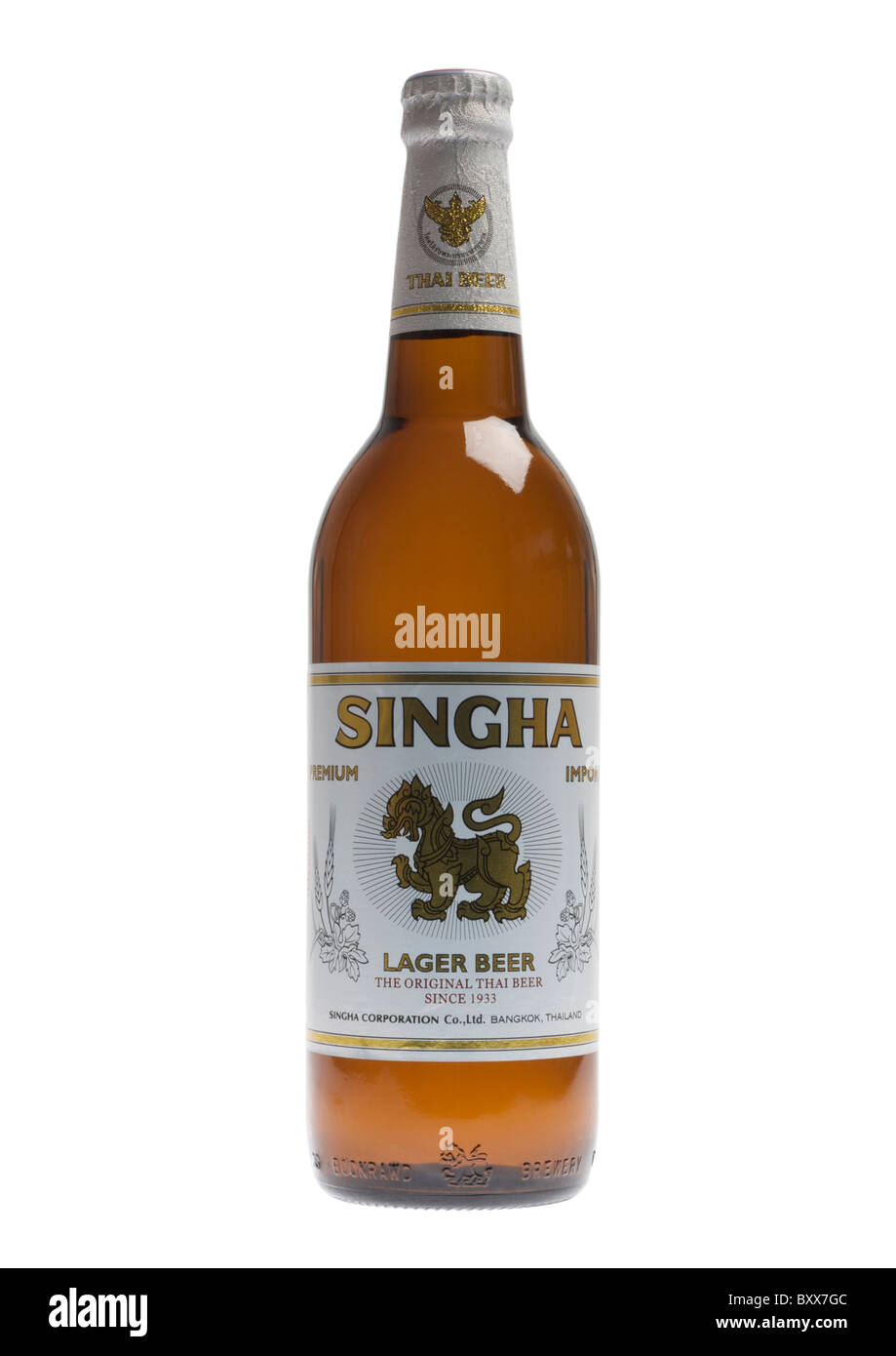 Bottle of singha lager beer on white background Stock Photo - Alamy