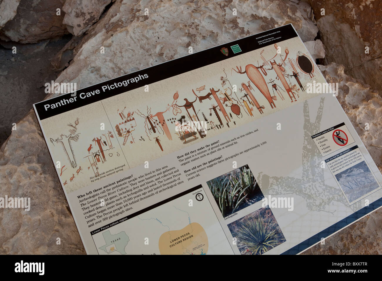 Visitor interpretation panel at Panther Cave Pictographs site in ...