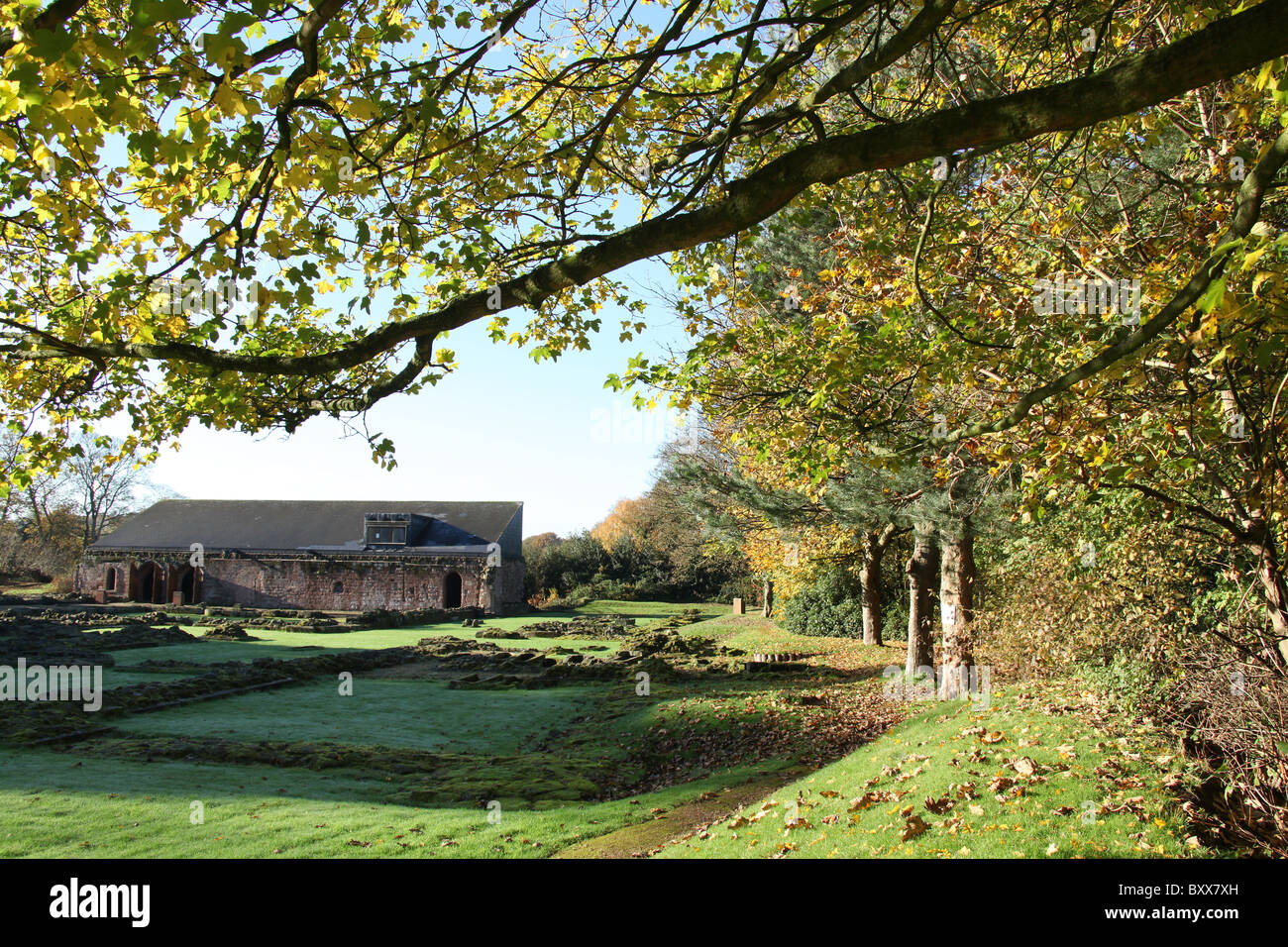 Norton Priory Museum & Gardens. Autumnal view of Norton Priory ruins ...
