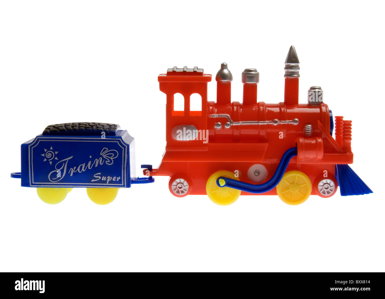 Toy train on white background Stock Photo - Alamy