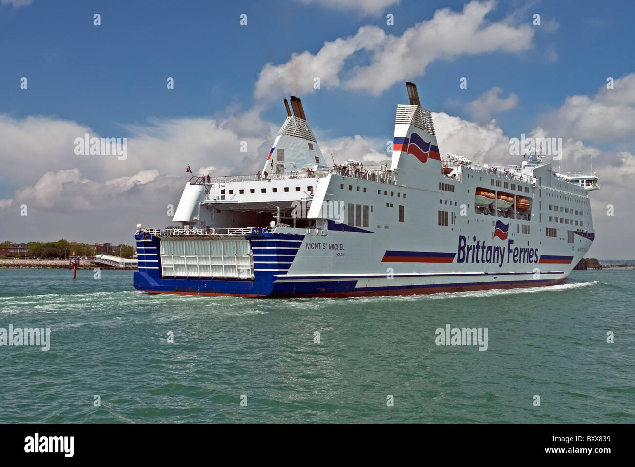 Rear view of Brittany Ferries car and passenger ferry Mont St Michel ...
